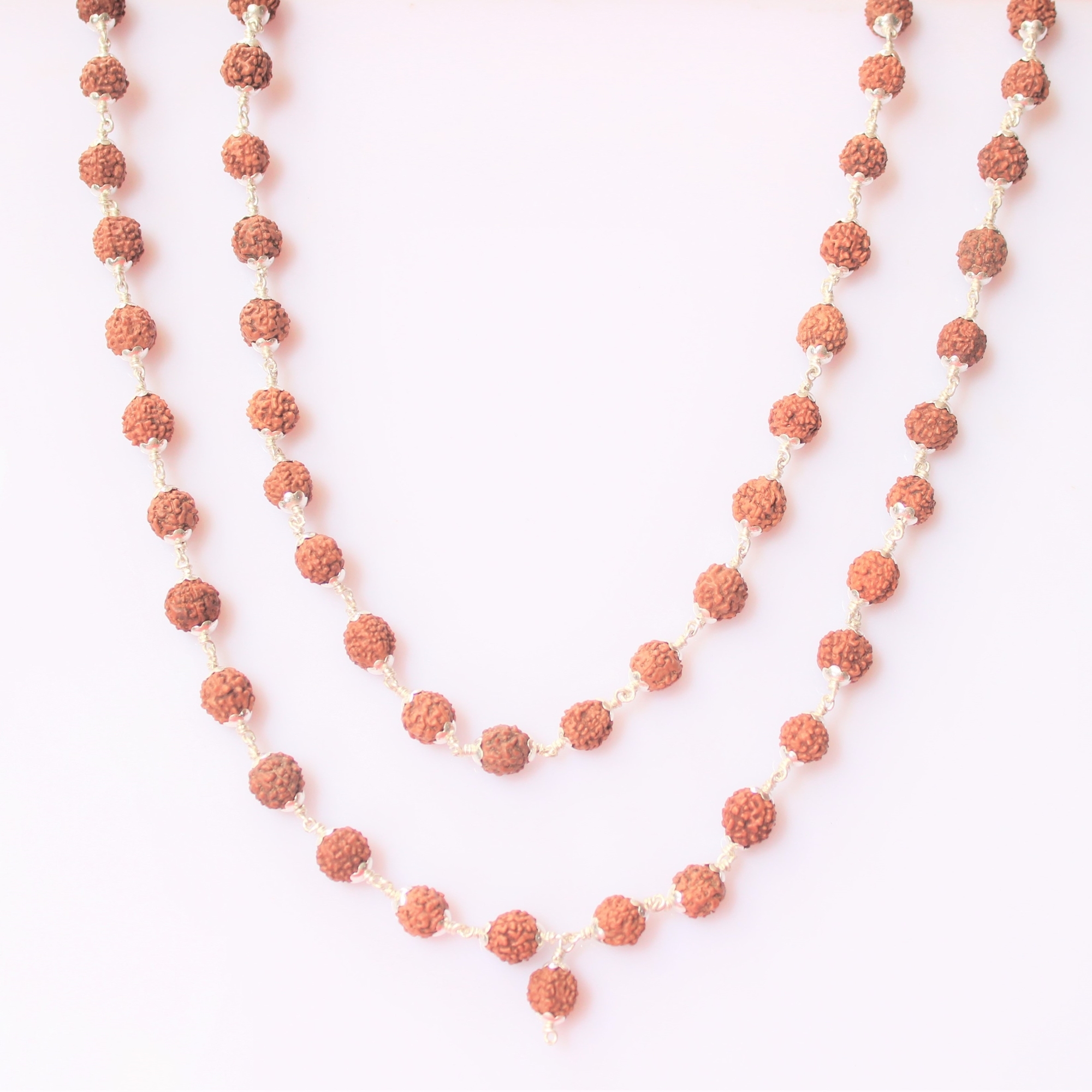 5 mukhi rudraksha bead silver mala - Indonesian beads with silver ...